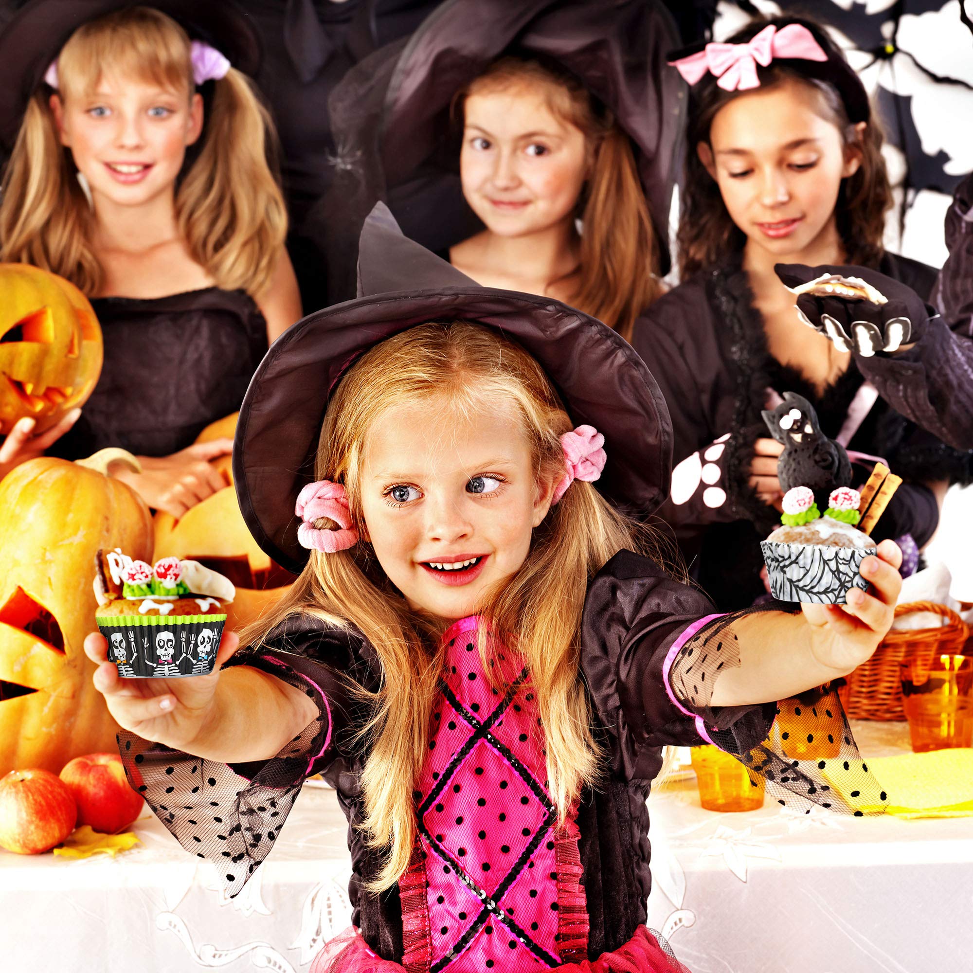 600 Pieces Halloween Cupcake Liners Halloween Pumpkin Colorful Donuts Baking Cups Disposable Paper Cupcake Wrappers Muffin Case Trays Baking Wraps for Halloween Birthday Party (Delicate Style)