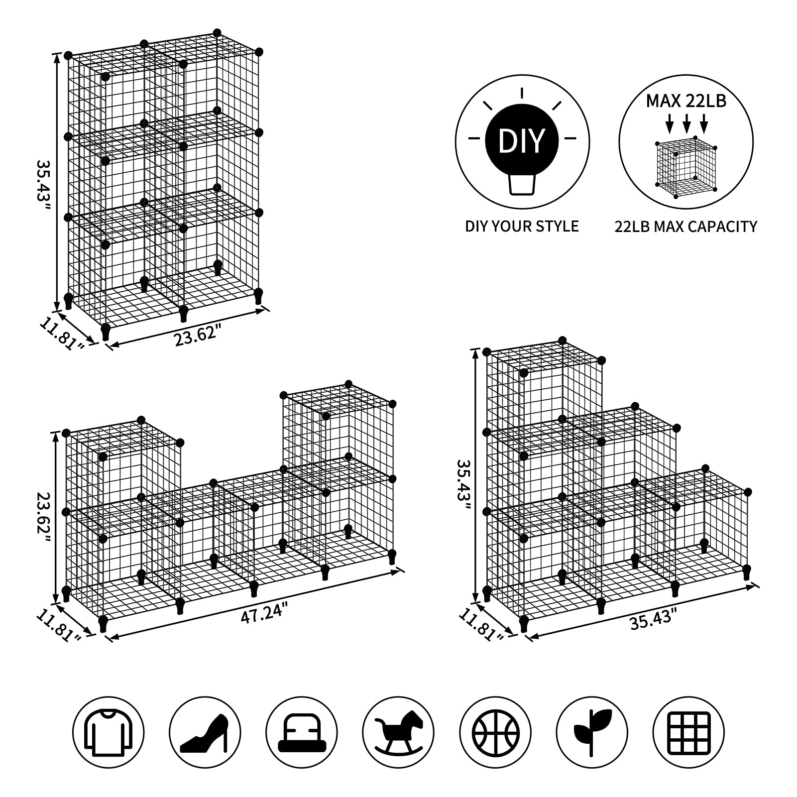 PARANTA Wire Cube Storage Organizer, 6 Cube Bookshelf, Stackable Storage Bins, Closet Organizer and Storgae, Multi-use DIY Standing Shelf Units for Book,Toys,Clothes,Tools