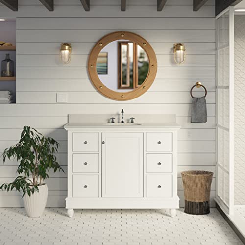 Bella 42-inch Bathroom Vanity (White/Quartz): Includes White Cabinet with Stunning Quartz Countertop and White Ceramic Sink