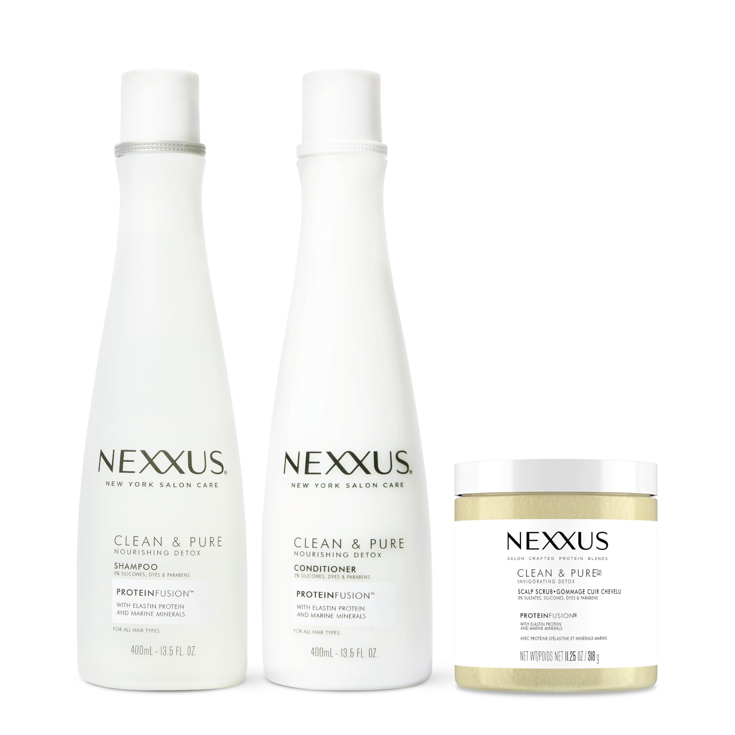 Nexxus Clean & Pure Hair Regimen Pack Shampoo, Conditioner and Scrub Detox Hair Products Sulfate Free, Silicone free, Paraben Free 3 Count
