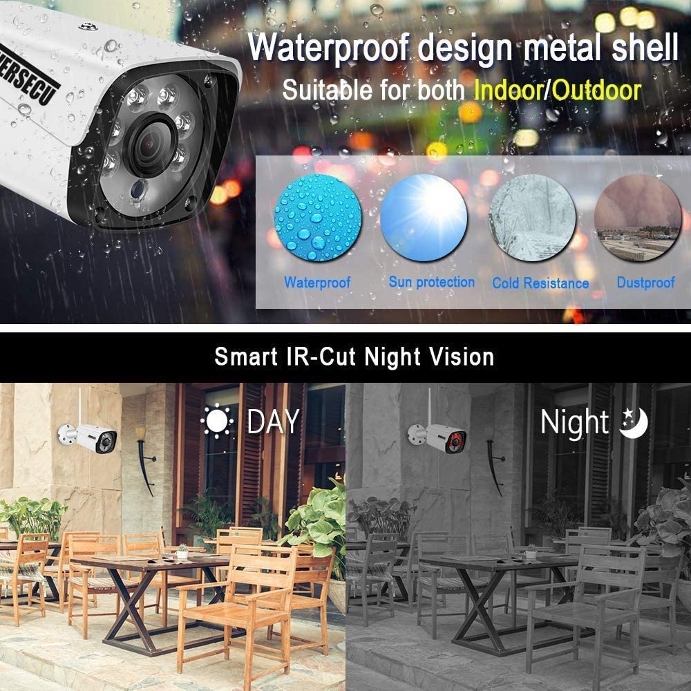 Eversecu 4CH Smart Wireless Security Camera System 4pcs 2K 3MP Outdoor Cameras & DVR Kit Support Face Capture/Record&Playback, Line Crossing/Intrusion Detection, Smartphone PC Remote View