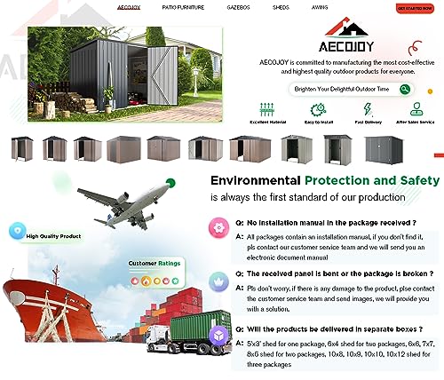 AECOJOY Storage Shed, 3 x 7 Ft Horizontal Bike Sheds & Outdoor Storage, Small Metal Outdoor Storage Cabinet for Garden