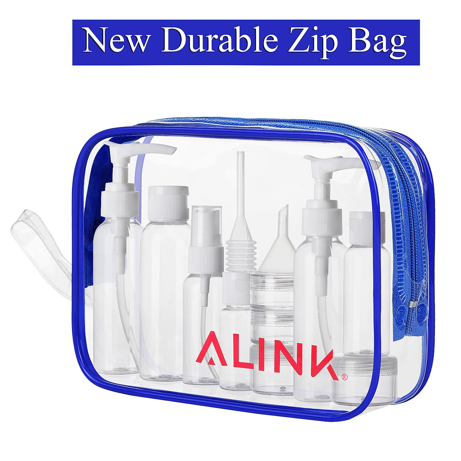 ALINK 16pcs Travel Size Toiletry Bottles Set, Tsa Approved Clear Cosmetic Makeup Liquid Containers with Zipper Bag