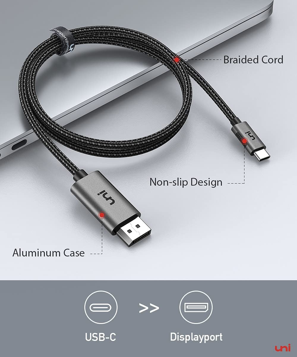 uni USB C to DisplayPort Cable 4K@60Hz, 2K@165Hz DP Cable [Thunderbolt 3 Compatible] for MacBook Pro, MacBook Air/iPad Pro 2020/2018, XPS 15/13 (6ft-2 Pack)