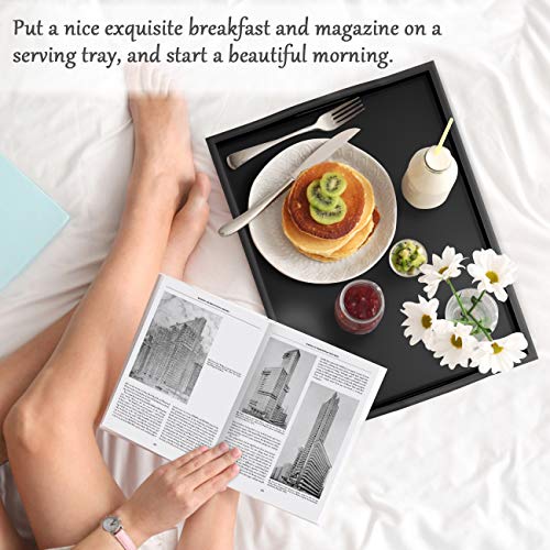 Serving Tray with Handles - Wood Bamboo Trays for Food Breakfast Party,Tea Coffee Table Ottoman Decor Set of 3 (Black)
