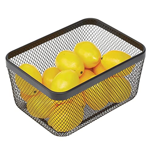 mDesign Steel Food Storage Organizer Bin Mesh Basket, Space Saving for Kitchen Cabinets, Countertop, Pantry, Fridge, Freezer Organization, Canned Food, Sugar, Flour, Meshi Collection - 4 Pack - Black
