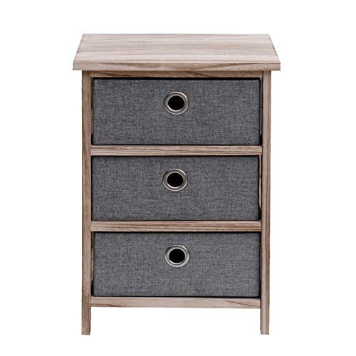Babion Nightstand with 3 Drawers, Bedside Tables for Bedroom, Hallway, Nightstand Storage Cabinet, End Table with Organizer Fabric Drawers, Wood Top Fabric Dresser, Gray
