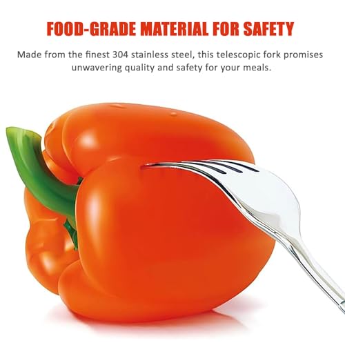 Adjustable Telescopic Fork,Stainless Steel Dinner Fork,BBQ Extendable Dinner Fruit Dessert Long Handle Fork,for Eating, Barbecue, Dinner, Dessert, Sausage, Vegetable(8.7~25.4in)