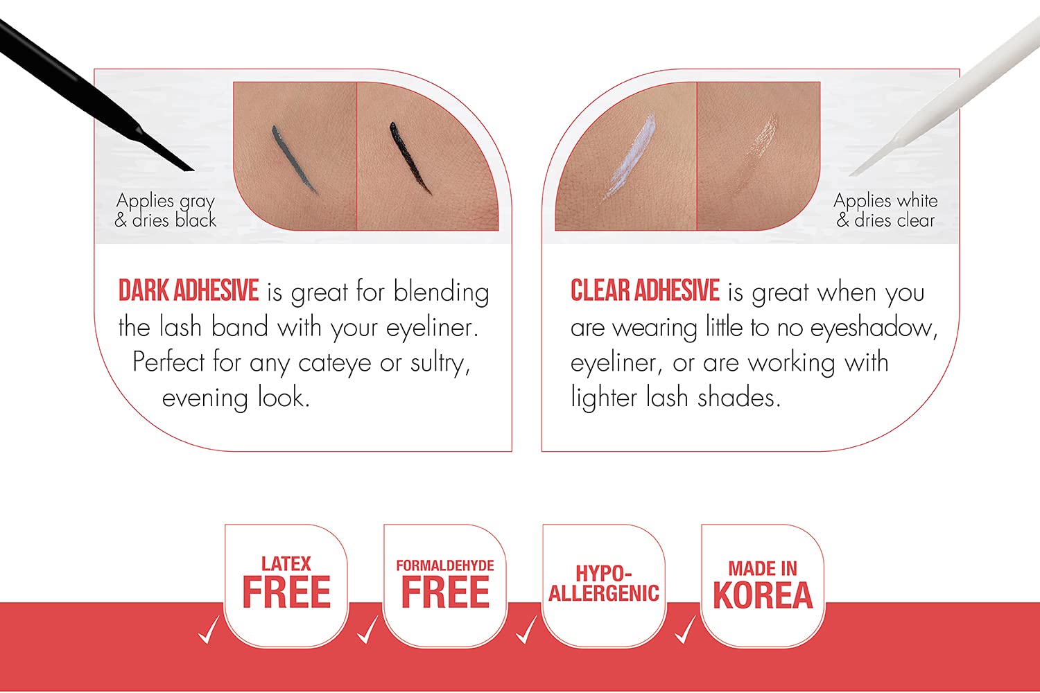 DUO Adhesives 2-in-1 Brush On Clear & Dark Adhesive, Dual-Ended Two Color Choice False Eyelash Adhesive Solution for Strip Lashes, 0.18 oz 1-Pack