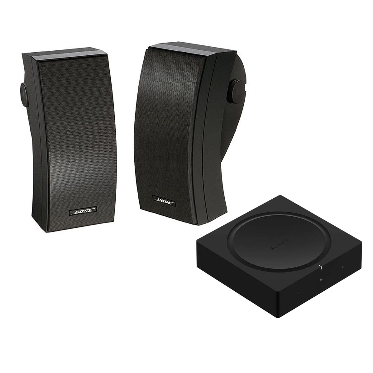 251 Outdoor Environmental Speakers, Black, with Sonos Amp 2.1 Channel Amplifier