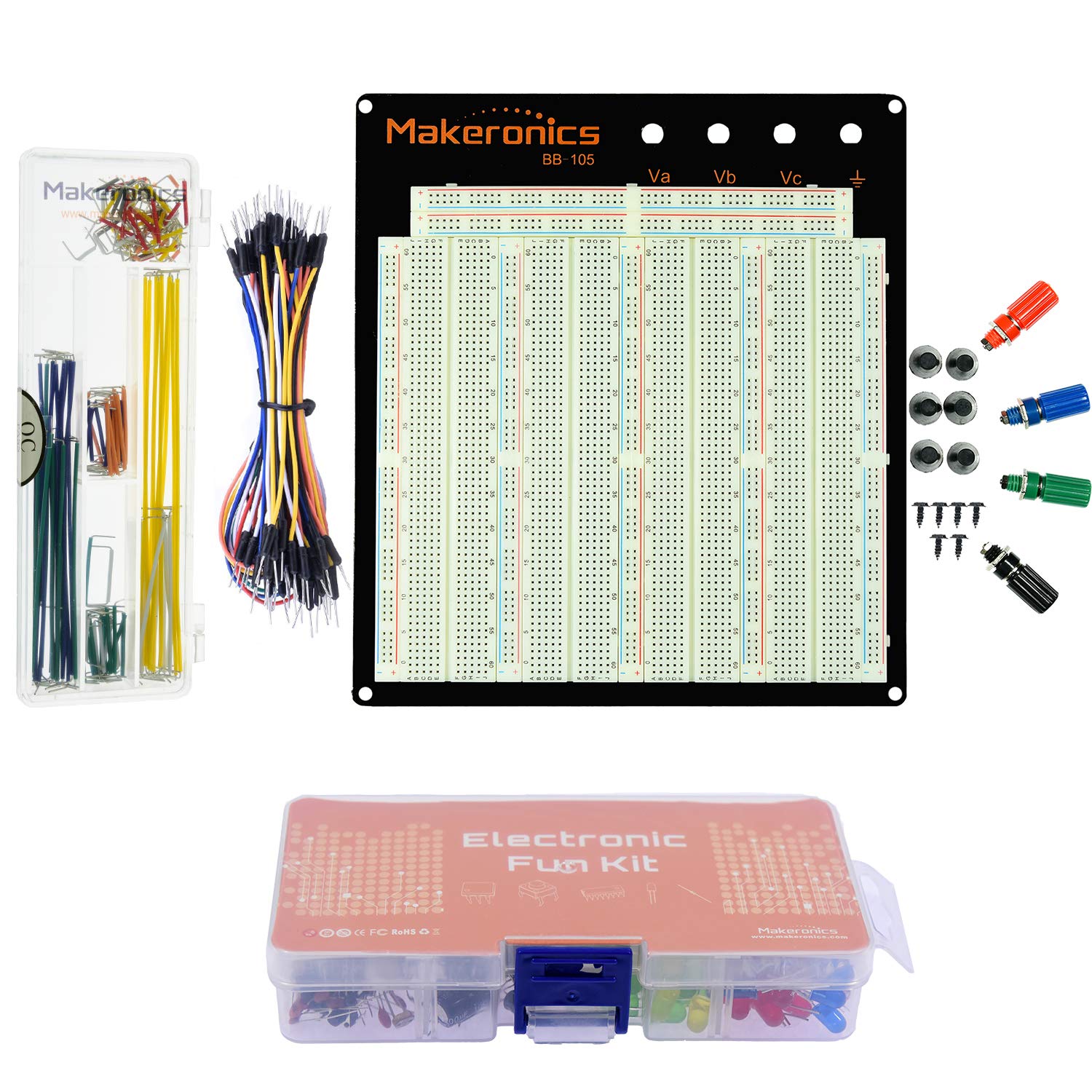 Makeronics Electronics Fun Kit with 3220 Solderless Breadboard| Power Supply Module| Precision Potentiometer |140 pcs U-Shape Jumpers|65 pcs Wires and more for Prototyping Circuit/Arduino/Raspberry Pi