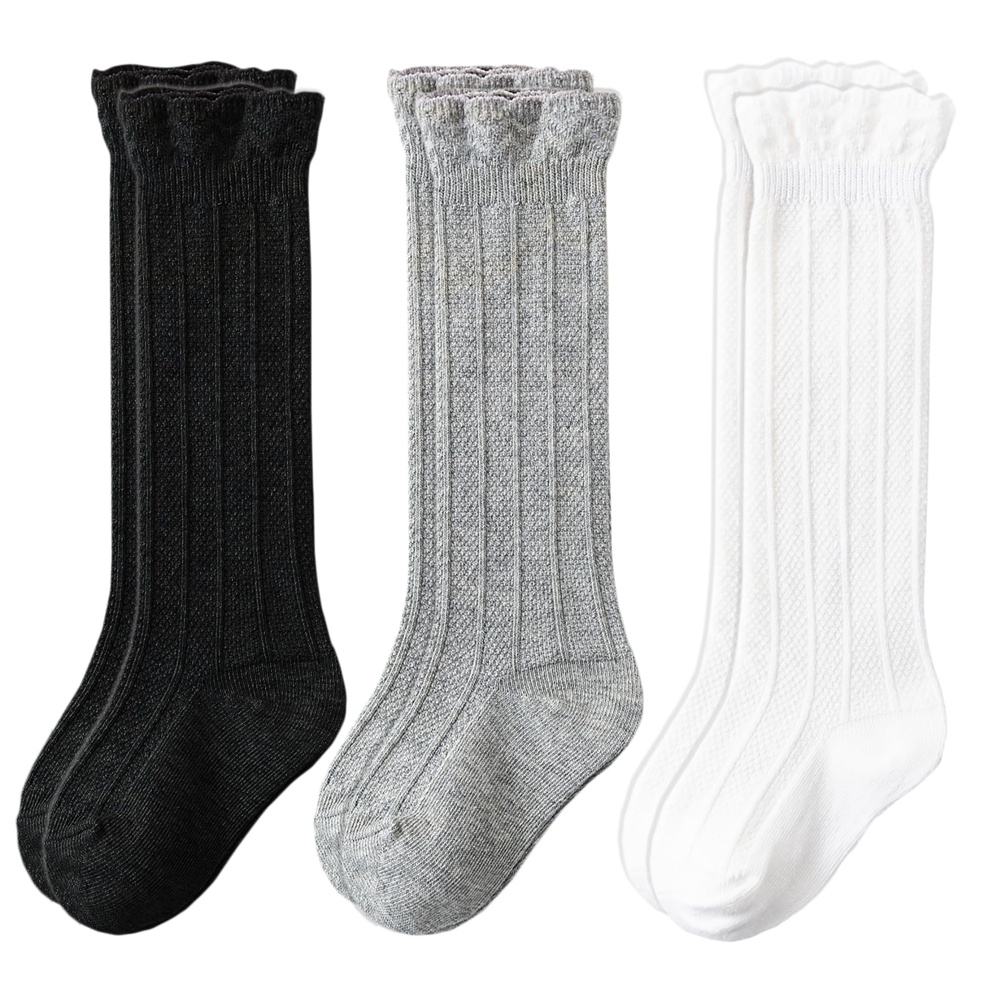 CozyWay Baby Knee High Socks For Baby Girls Infant 0-6 Months 3-3 Pack