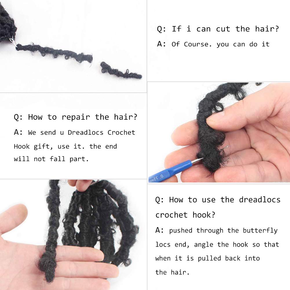 Niseyo 6 Packs Butterfly Locs Crochet Hair 12 Inch Pre Looped Natural Black Distressed Locs Crochet Braids (1B)