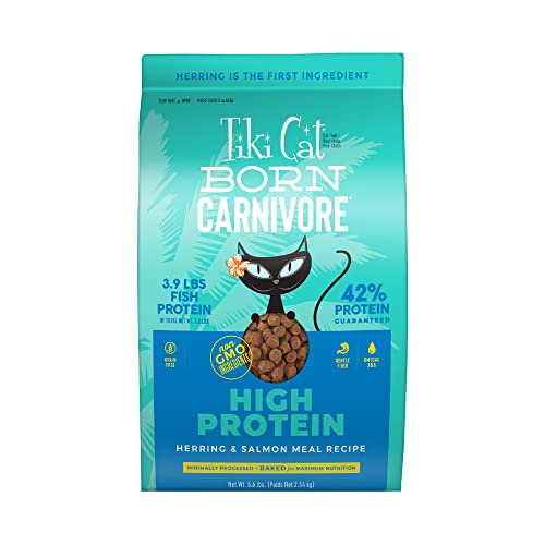 Tiki Cat Born Carnivore High Protein, Herring & Salmon Meal, Grain-Free Baked Kibble to Maximize Nutrients, Dry Cat Food, 5.6 lbs. Bag