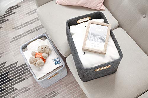 Collapsible Storage Bins Foldable Felt Fabric Storage Basket Organizer Boxes Containers with Handles Metal Handles for Nursery Toys,Kids Room,Clothes,Towels,Magazine (Dark grey)