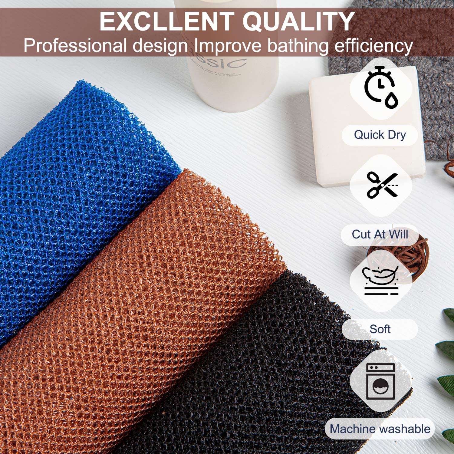 3 Pieces African Net Sponge African Exfoliating Net African Bath Sponge Scrubbing Rag Net African Wash Shower Long Net Body Scrubber