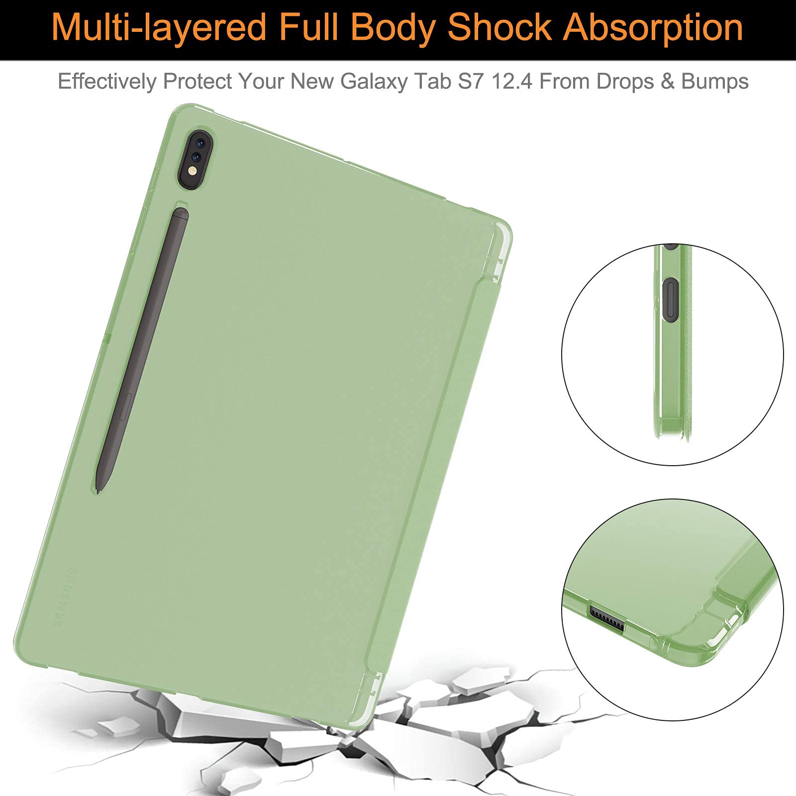 Soke Galaxy Tab S8+/S7 FE/S7 Plus 12.4 inch Case with S Pen Holder, Translucent Soft TPU Back Cover for Samsung Tab S8+ 2022/S7 FE 2021/S7 Plus 2020 [SM-X800/X806/T730/T736B/T970/T975],Green