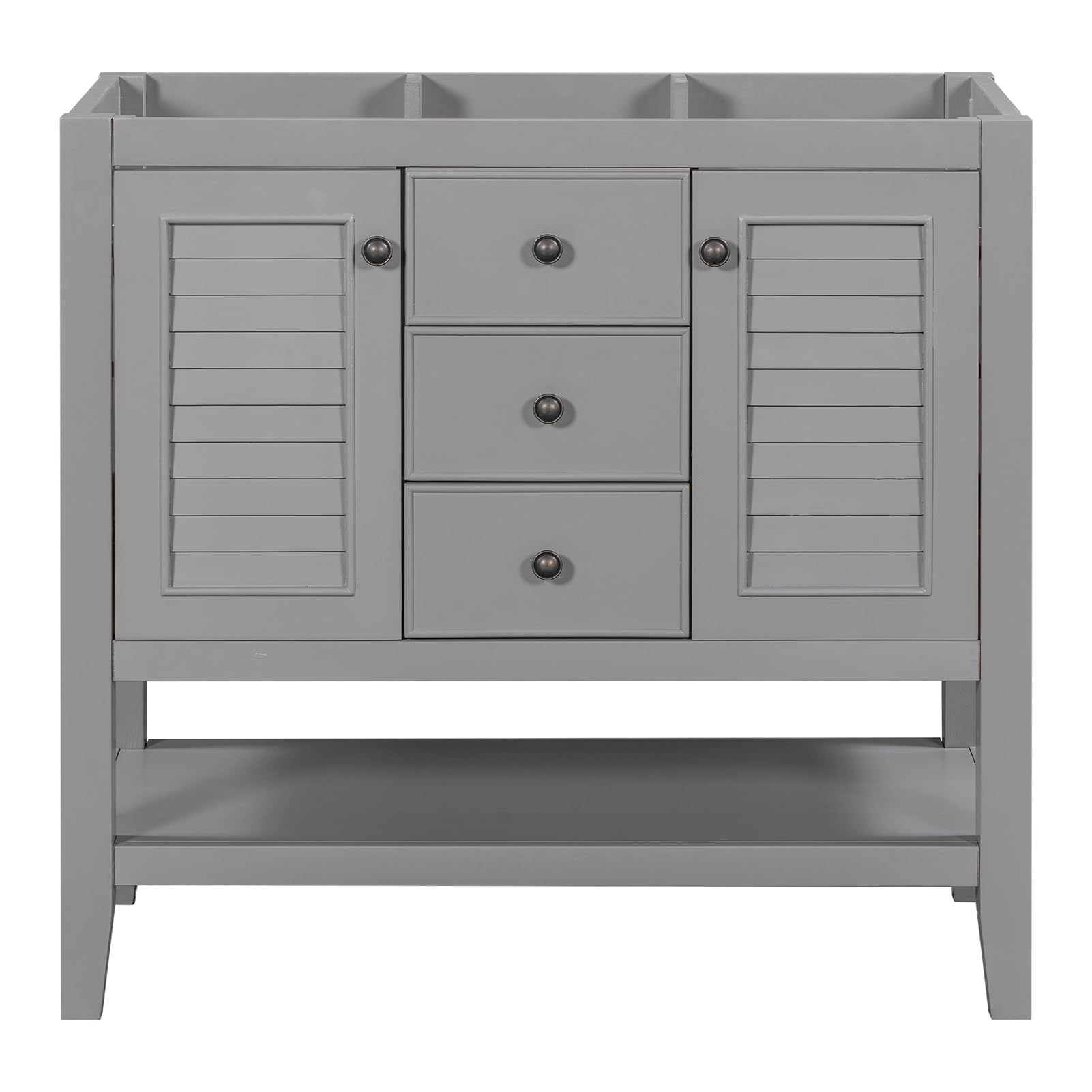 36" Modern Bathroom Vanity Base Only, Bathroom Vanity Without Sink Freestanding Bath for Compact Spaceroom Vanity Cabinet with Two Cabinets and Drawers, Open Shelf, Solid Wood Frame, Gray