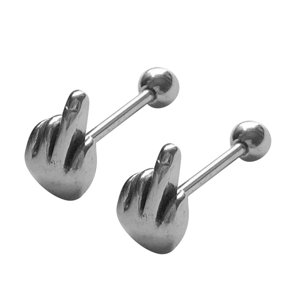 2pcs Steel Tongue Bar with Middle Finger Cartilage Body Piercing Ring for Lip for Man Women