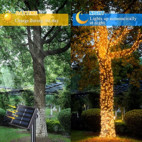 JMEXSUSS 2 Pack 200 LED Solar Christmas Lights, 75.5 ft Outdoor Waterproof Solar String Lights, 8 Modes Solar Lights Outdoor for Garden, Patio, Party, Tree, Wedding, Christmas Decorations, Warm White