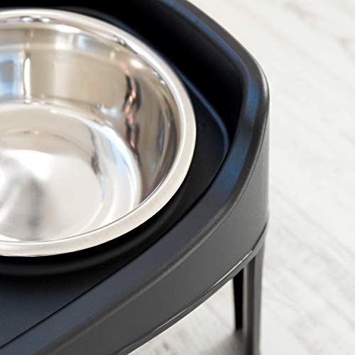 IRIS USA Large Elevated Pet Feeder with Attachable Legs and 2 Stainless Steel Bowls, For Small to Large Dogs Cats with 2 Quart Bowls and 12"H Legs Raised Pet Feeding Station, Black