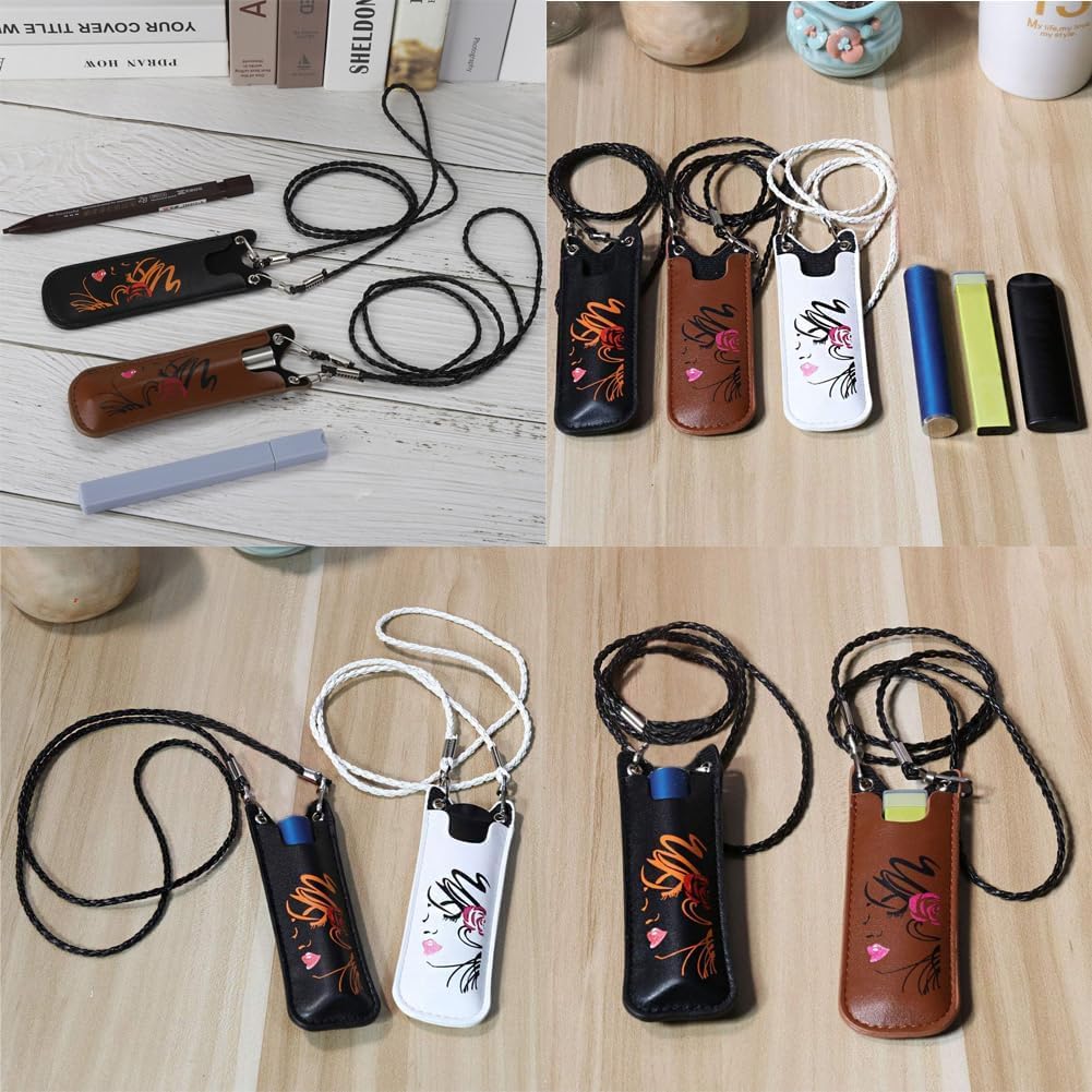 2PCS PU Pouch with Long Lanyard for Pen Batteries and Pen (White + Black) (Black + Brown) (White + Black)