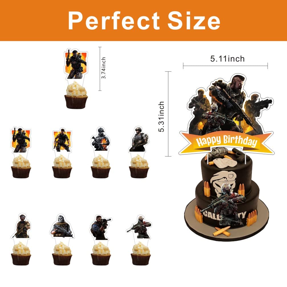 25pcs Game Call Birthday Cake Decorations with 1pcs Cake Topper, 24pcs Duty Cupcake Toppers for Kids Party Supplies