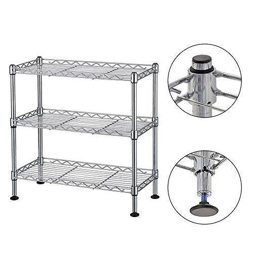 FRITHJILL 3-Tier Shelving Storage Unit,Metal Organizer Wire Rack, Chrome Silver,17.72" L x 7.87" W x 17.72" H