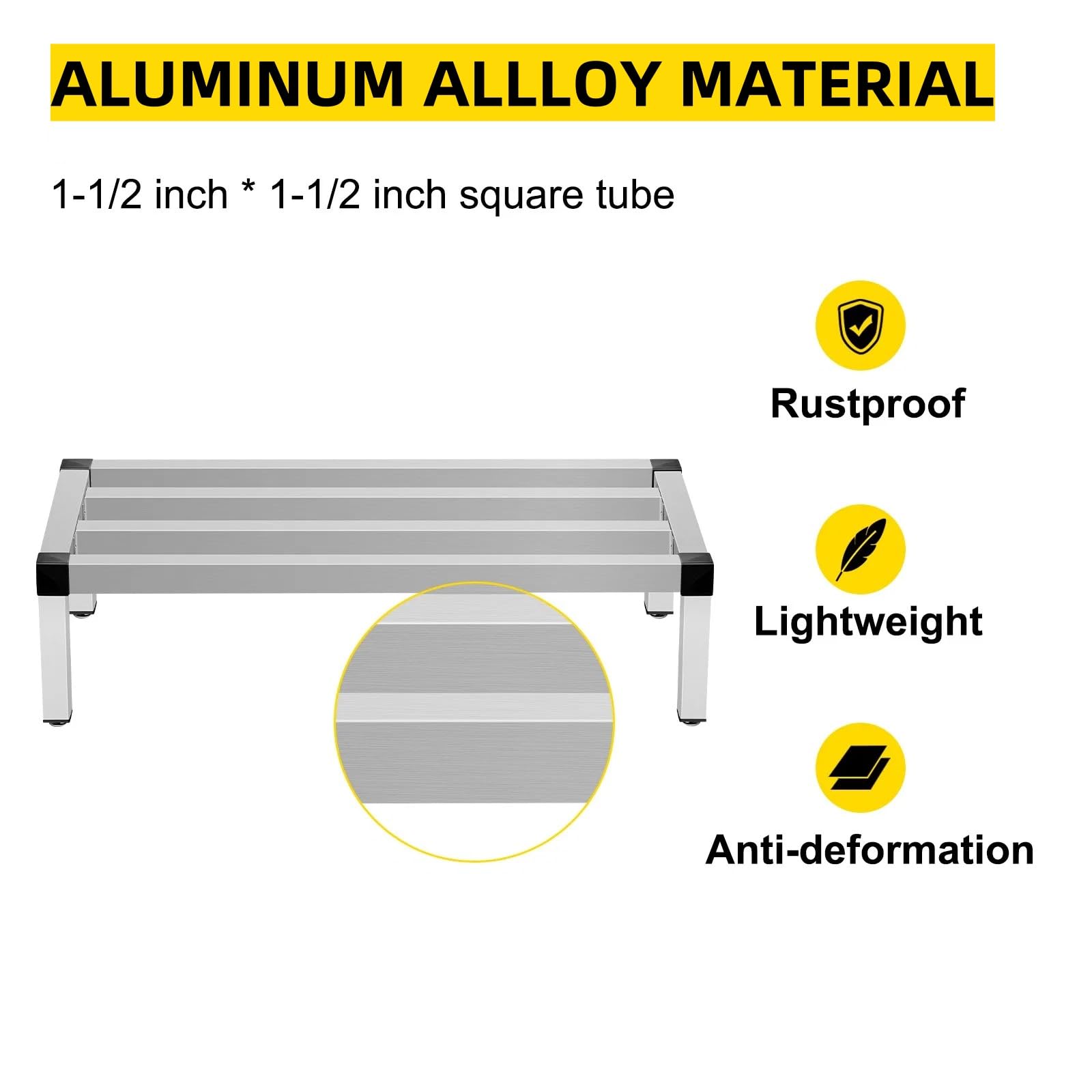 48'' x 14'' Aluminum Dunnage Rack, 8'' Off The Floor, 1000lbs Capacity Aluminum Floor Food Shelf for Storage in Restaurant, Kitchens, Shops
