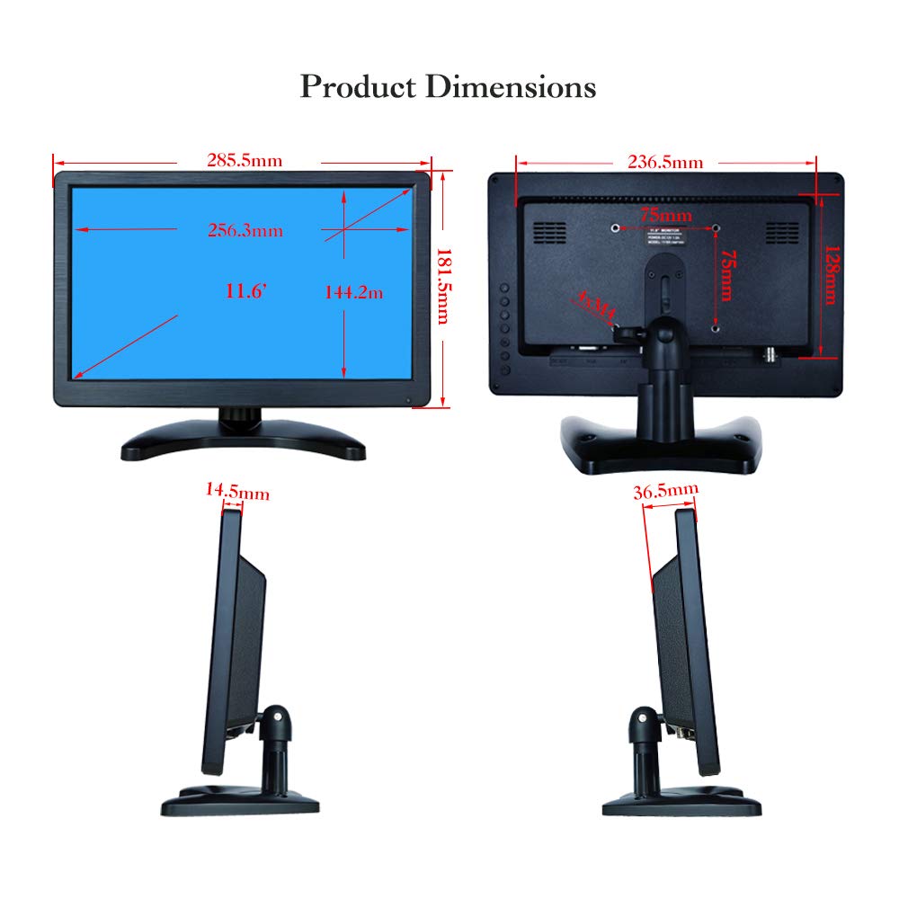 iChawk 11.6" 12" inch LCD Monitor 1920x1080p 16:9 Fullview IPS LCD Widescreen HDMI-in VGA Built-in Speaker Remote Control PC Monitor Display, for PS3, USB Port U-Disk Video Player W116PN-533