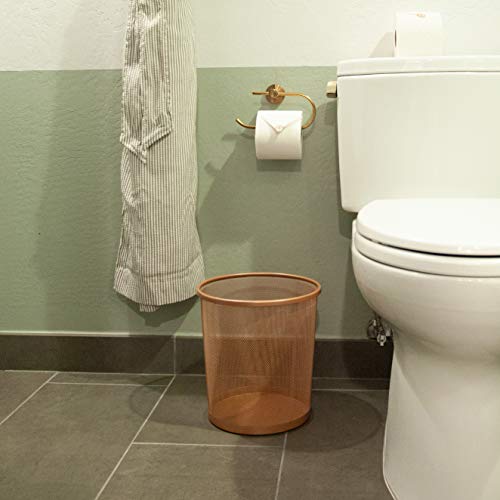 SHS Round Mesh Stainless Steel WasteBasket Trash Can Recycling Bin for Home, Office, Bathroom, Bedroom & Kitchen, 3.5 Gallon / 12L, 11β Height x 10β Diameter Garbage Can (Rose Gold)
