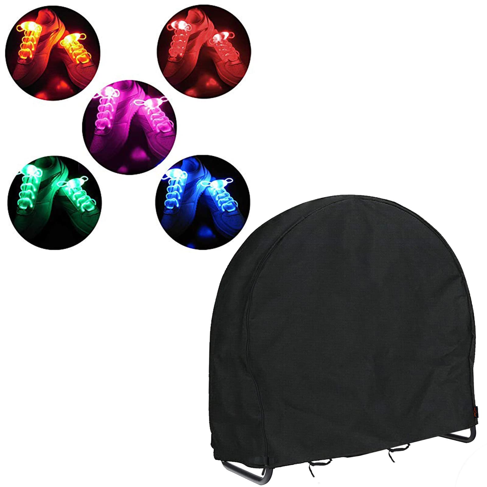 2win2buy Round Firewood Log Rack Cover, Outdoor Waterproof Ring Log Hoop Cover fit 4 Seasons Black & 5 Pairs LED Light Up Shoelaces Casual Sneaker Waterproof Plastic Shoe Strings