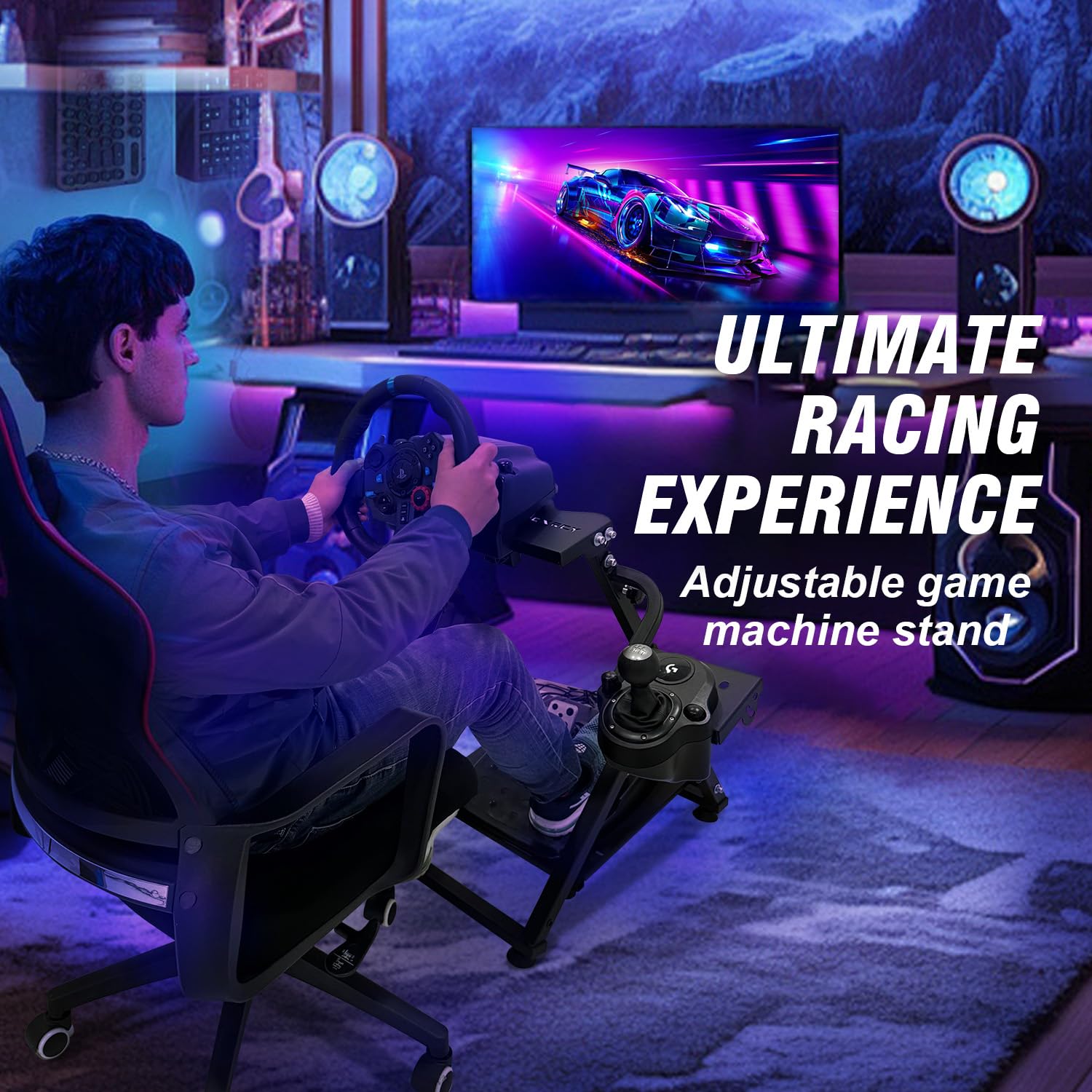 CXRCY Racing Wheel Stand Compatible with Logitech G920 G29 G27 G25 Gaming Cockpit Height Adjustable Foldable Gaming Racing Simulator Steering Wheel Stand,Wheel and Pedals Not Included