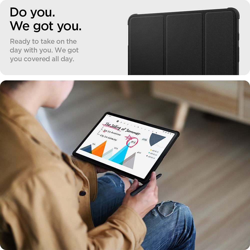 Spigen Rugged Armor Pro Designed for Galaxy Tab S7 FE 12.4" 2021 Case with S Pen Holder (2021) - Black