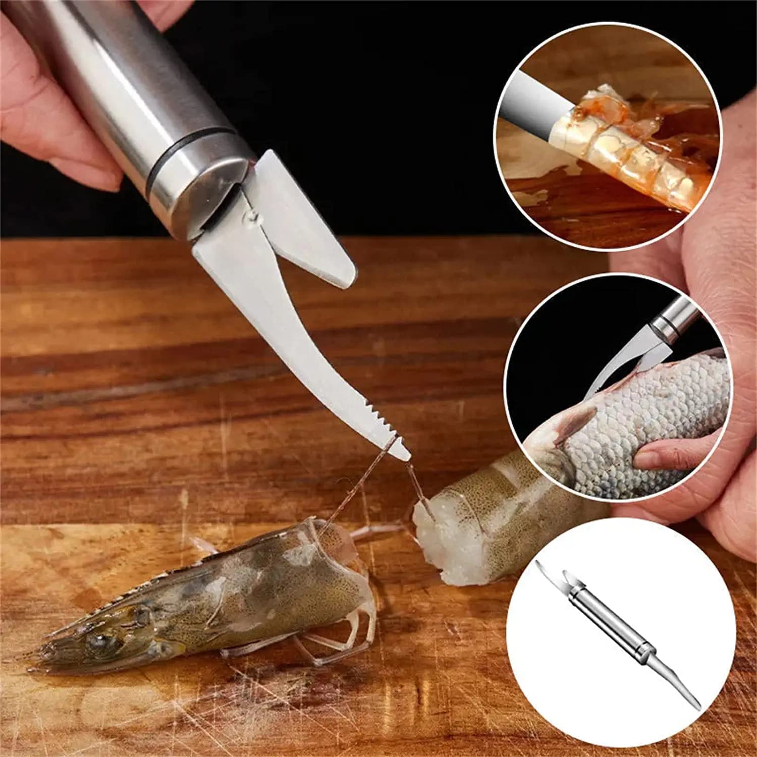 5-in-1 Seafood Kitchenware Multifunctional Stainless Steel Fish Scale Shaver, Household Shrimp Line Knife, Fish Scale, Shrimp Skin Tools Portable Shrimp Line Remover (2 Pieces)