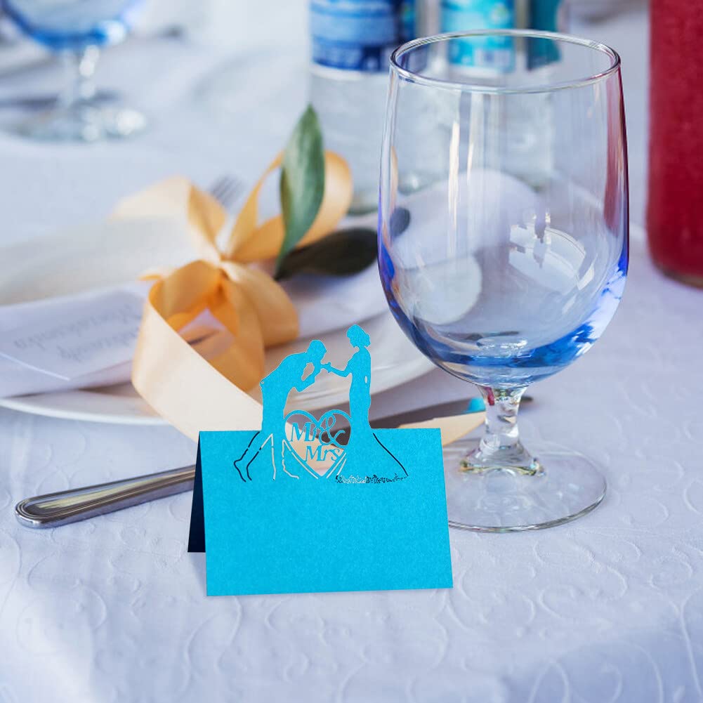 50PCS Table Name Place Cards,Hollow Out Mr and Mrs Design Wedding Name Place Cards for Table Seating Tented Name Card Folded Blank Card for Party Wedding Table Setting Seating Place Cards