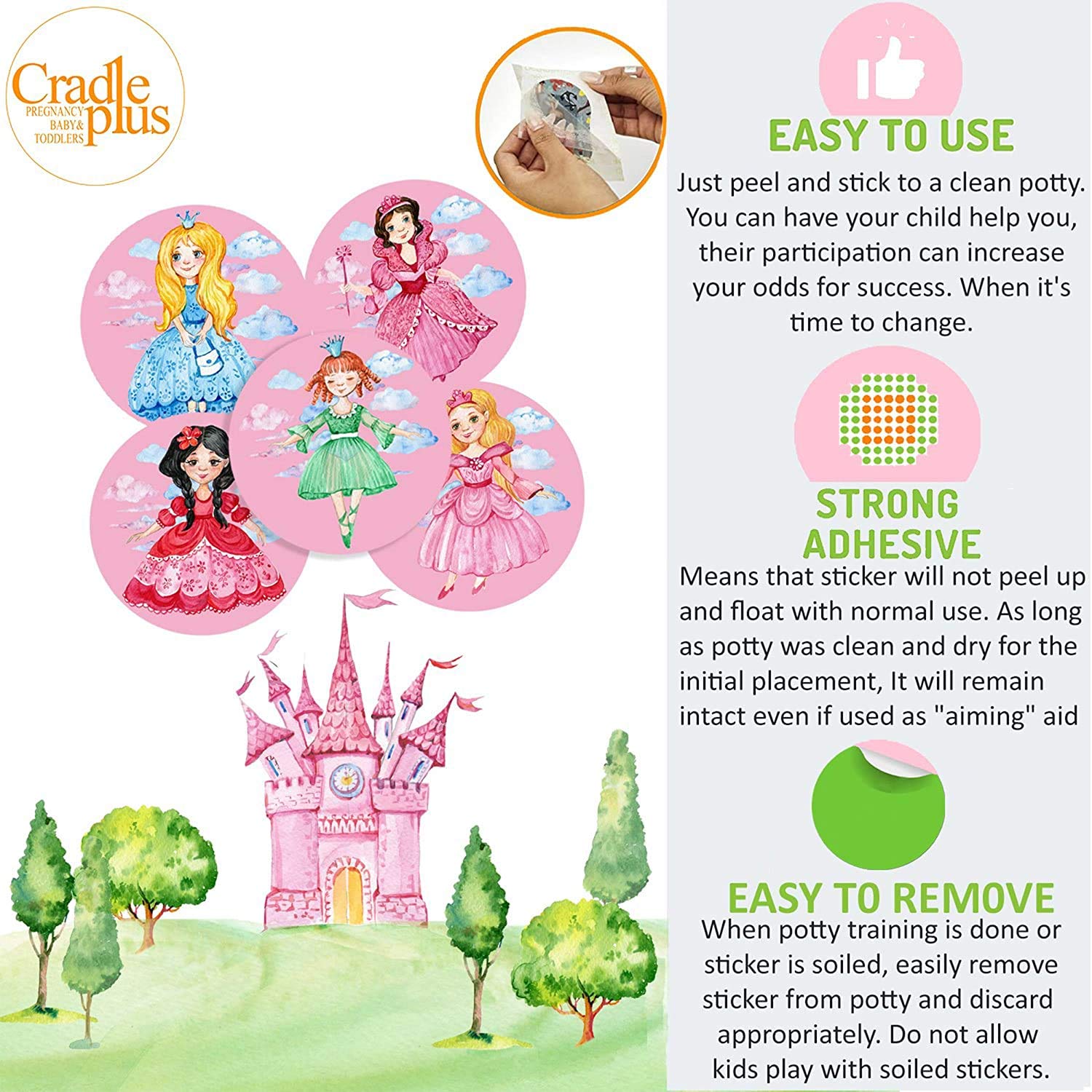 Potty Training Seat Magic Sticker Princess Toddler Potty Training Toilet Color Changing Sticker | 5 Pack Toilet Targets with Free Potty e Book | Use with/Without Potty Chart or Potty Training Watches