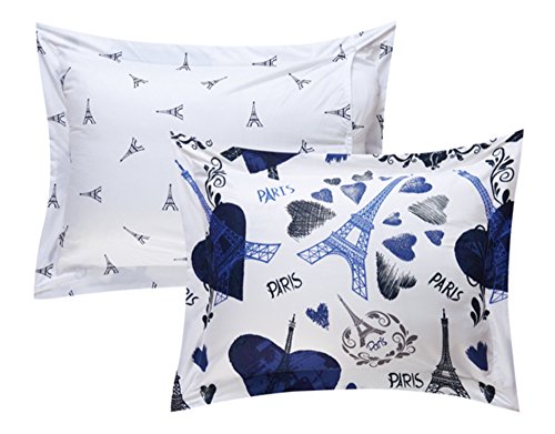 Chic Home Le Marias 9 Piece Reversible Comforter Paris is Love Inspired Printed Design Bed in a Bag-Sheet Set Decorative Pillows Shams Included Size, Queen, Navy