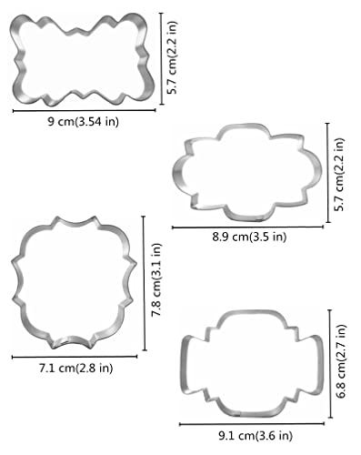 4 pcs of Plaque Cookie Cutters Set, Stainless Steel Wedding Frame Fondant Cutters Baking DIY Molds