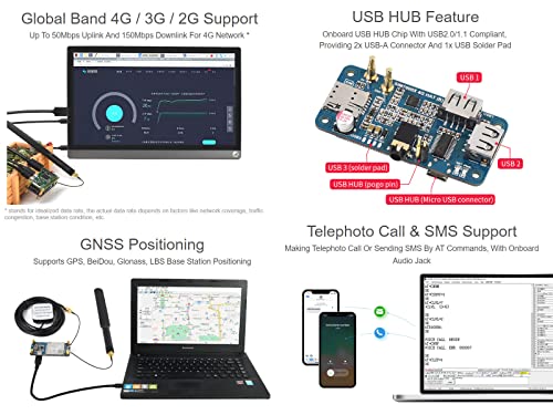 Waveshare SIM7600G-H 4G HAT (B) for Raspberry Pi Supports LTE Cat-4 4G/3G/2G GNSS Positioning Global Band
