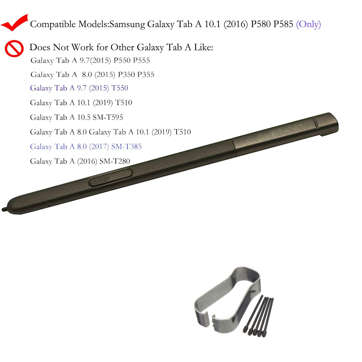 Eaglewireless Replacement S Stylus Pen Pointer Pen for Samsung Galaxy Tab A 10.1 2016 P580 P585 with S Pen Version+Tips (Does not fit Tab Didn't Come with S Pen)