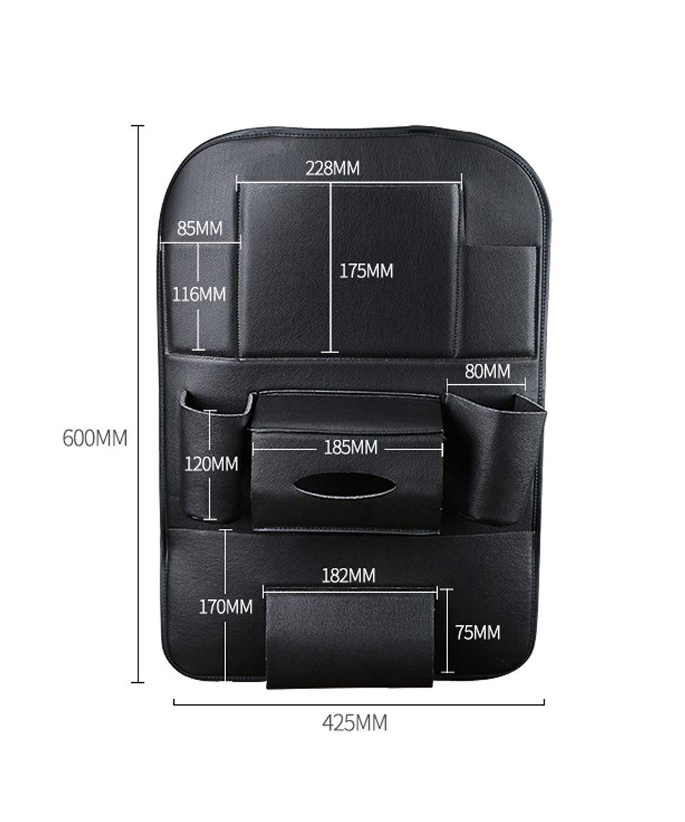 2PCS Car Backseat Organizer Luxury PU Leather Seat Back Protector Truck Seat Organizer Seat Back Covers Kick Mats, Car Seat Back Cup Drinks Umbrella Holders Tissue Box, Toy Organizer (Black, 2pcs)