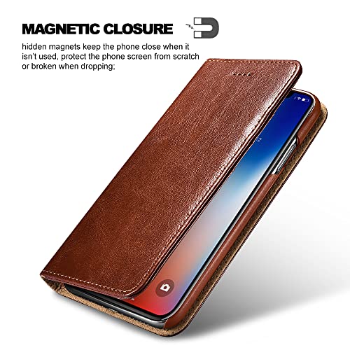 ICARERCASE iPhone XR Wallet Case, Premium Leather Case Built-in Credit Card and Cash Slots, Folio Flip Cover with Kickstand Support Wireless Charging for Apple iPhone XR (2018) 6.1 inch- Brown