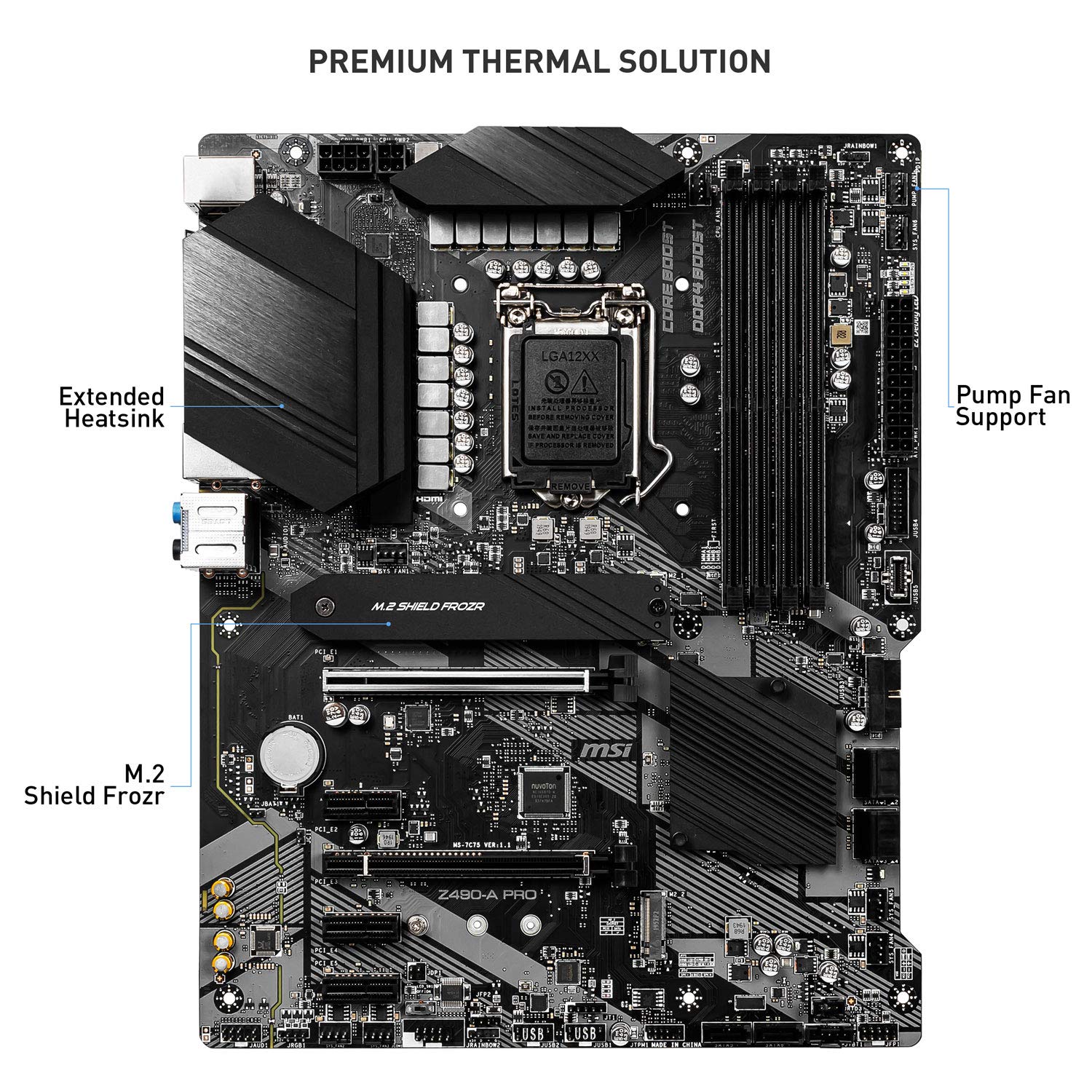 MSI Z490-A PRO ProSeries ATX Motherboard (10th Gen Intel Core, LGA 1200 Socket, DDR4, Dual M.2 Slots, USB 3.2 Gen 2, 2.5G LAN, DP/HDMI)