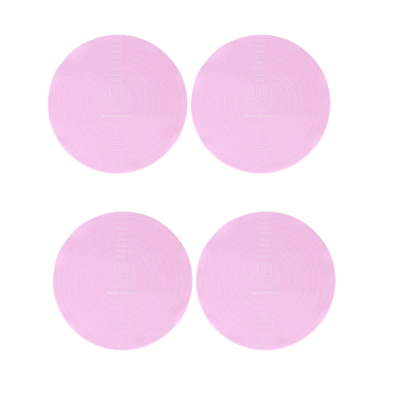 4PCS Silicone Baking Mats, Round Silicon Baking Mat with Measurements Non-slip Pastry Mat Non-stick Heat Resistant Cake Mat for Cake Turntable Stand Reusable Silicone Mat for Baking Pan, Pink