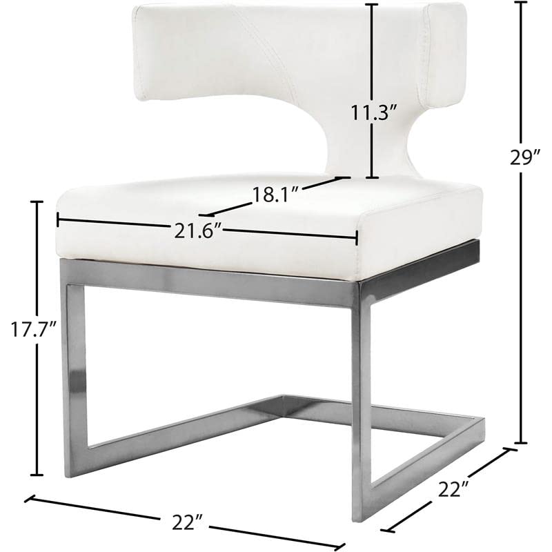 Meridian Furniture Alexandra Collection Modern | Contemporary Upholstered Dining Chair with Durable Metal Base, 22" W x 22" D x 29" H, White Faux Leather, Chrome