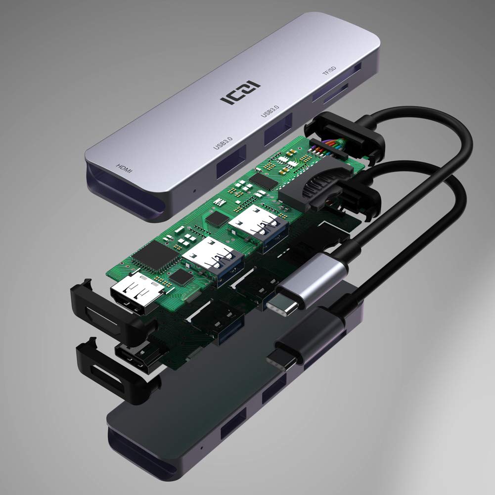 ICZI USB C Hub, 5 in 1 USB C Adapter with 4K HDMI, 2 USB-A 5Gbps Data Ports, SD/TF Card Reader, Thunderbolt 3 Compatible USB C Dongle for MacBook Pro/Air and More USB-C Devices