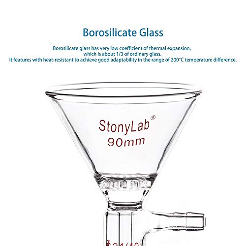 stonylab Borosilicate Glass Filter Funnel with 90mm Top Outer Dimension, 24/40 Inner Joint Glass Filtering Funnels
