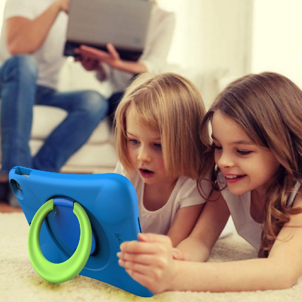 NLR FUN Pepkoo Kids Case for iPad, Shockproof Cover for 9.7” iPad 6th/5th Generation (2018/2017) / iPad Air 2 / iPad Air, Lightweight Full Body Protective with Foldable Handle/Stand Boy (Blue+Green)