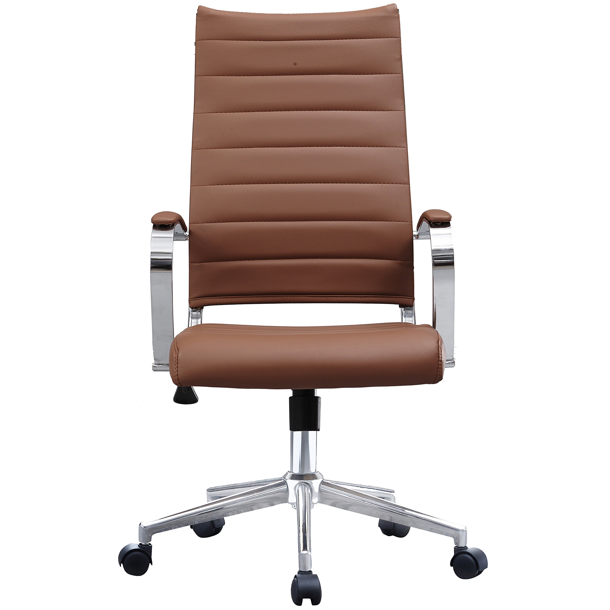 2xhome Contemporary Mid Century Modern High Back Tall Ribbed PU Leather Swivel Tilt Adjustable Chair with Back